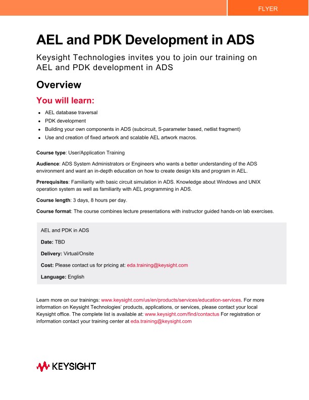 AEL and PDK Development in ADS PDF Asset Page | Keysight